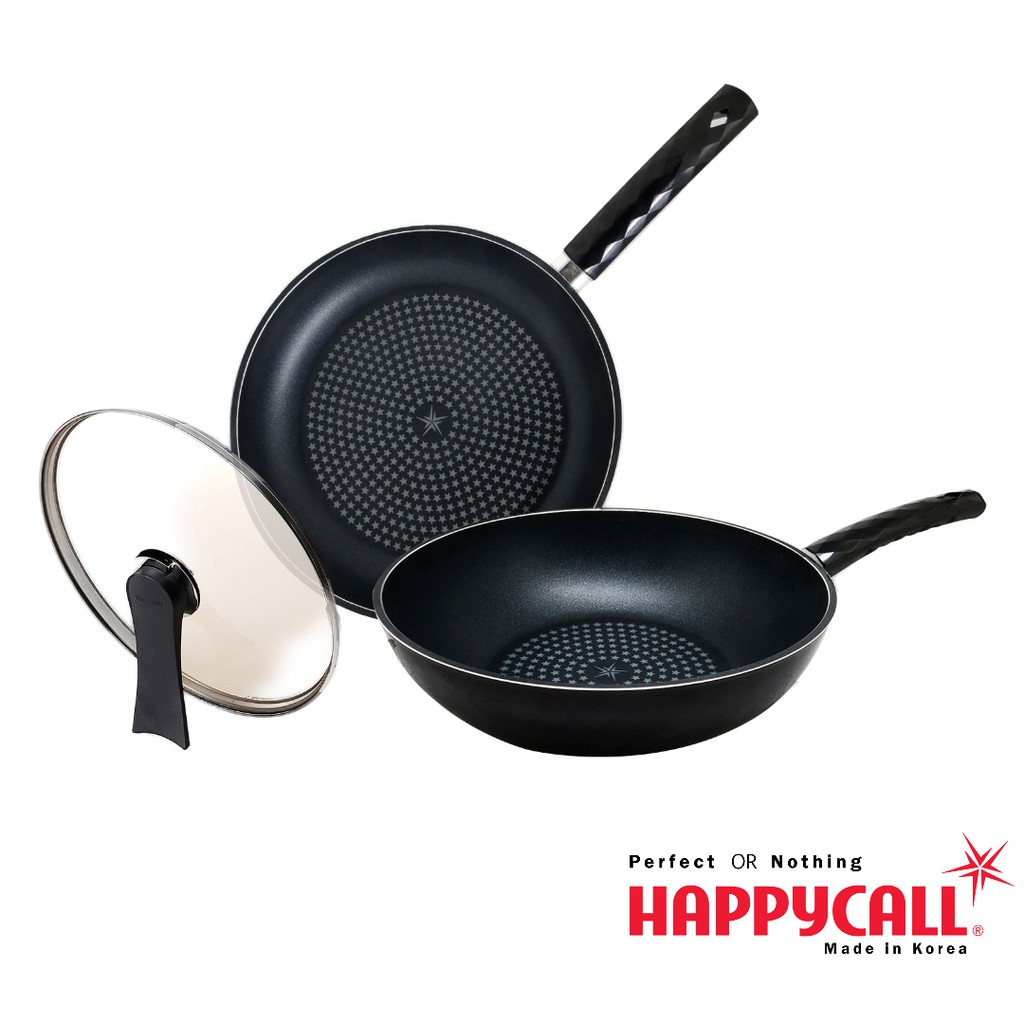 Happycall Diamond Pan Set, 3 Pcs 28cm Frying Pan + 28cm Wok Pan + 28cm ...