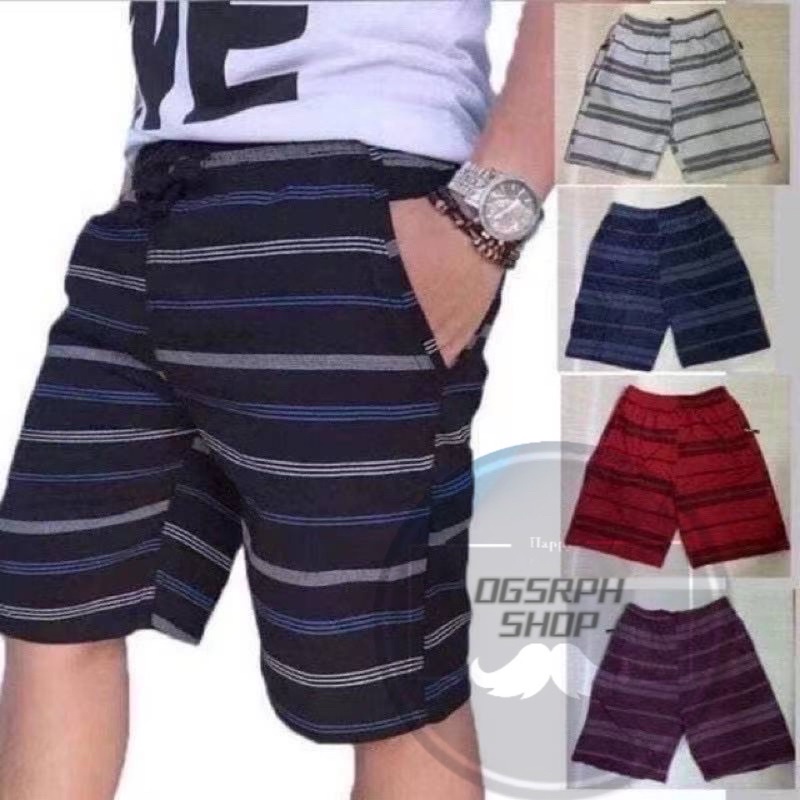 Men’s stripe short cotton assorted color | Shopee Philippines