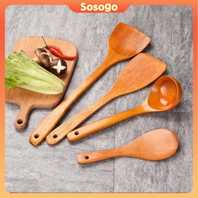 4-item kitchenwares Wooden Spatula Wooden sandok Rice Paddle Wooden ...