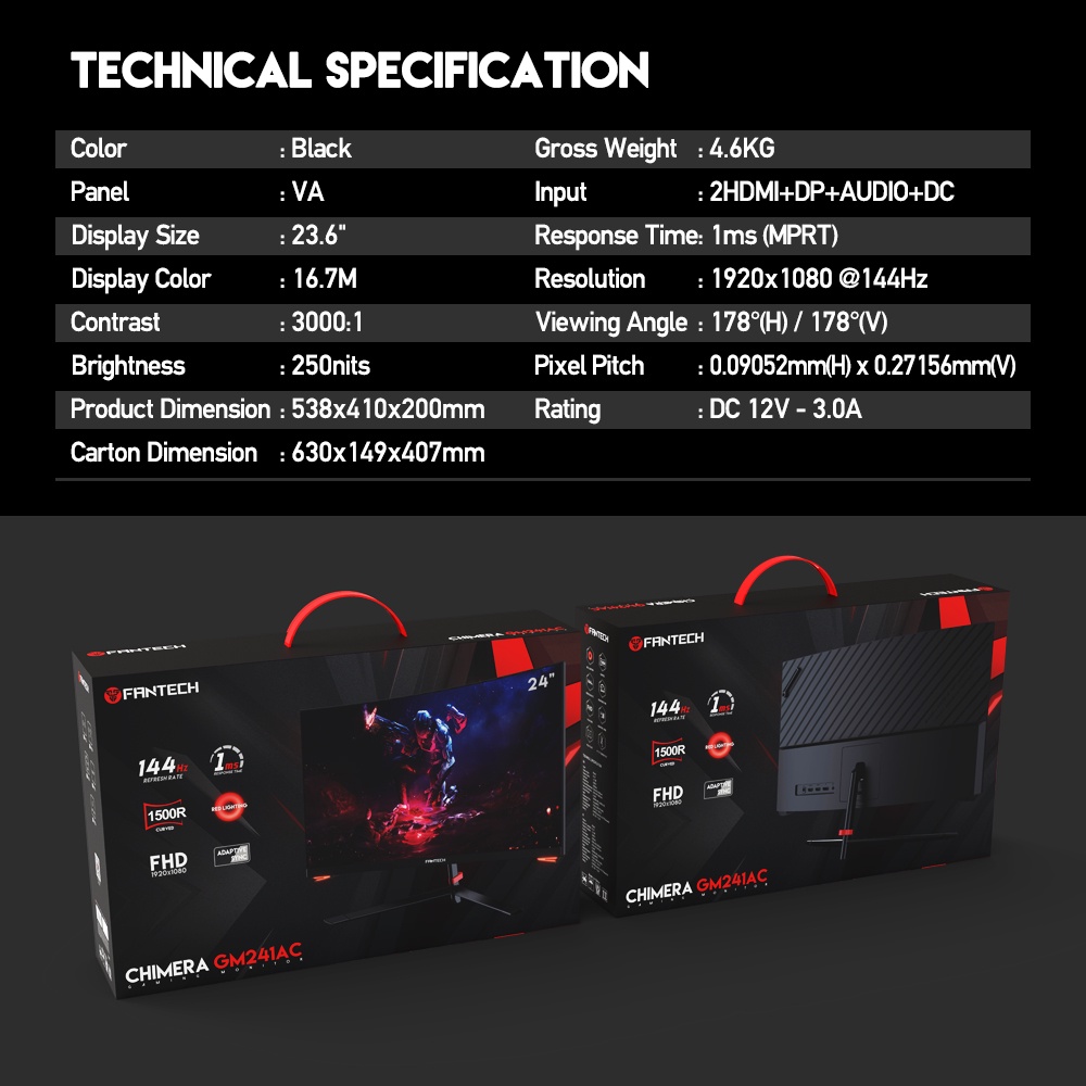 Fantech Chimera GM241AC Gaming Monitor 24 inch Frameless Design PC ...