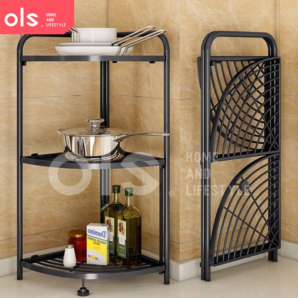 OLS Foldable Corner Shelf Rack 3/4/5 Layer Living Room Kitchen Bathroom ...