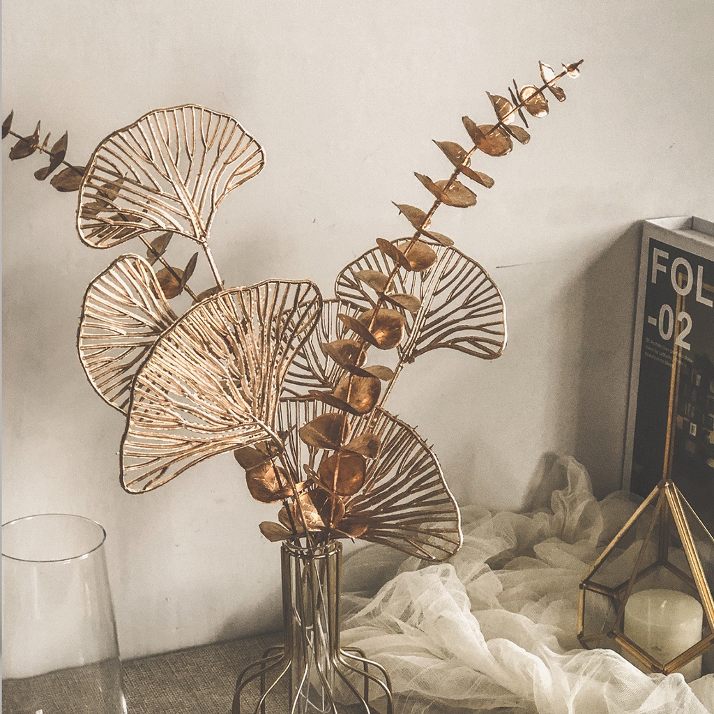 Artificial Retro Gold Fan-shaped Leaf Golden Flower Wedding Garden Home ...