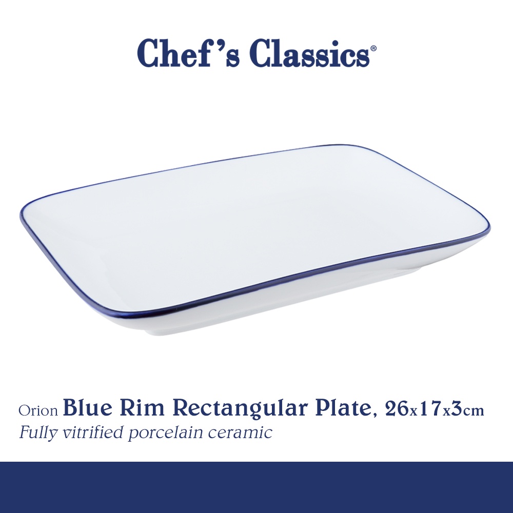 Chef's Classics Orion Ceramic Blue Rim Rectangular Plate, 26x17x3cm | Shopee Philippines