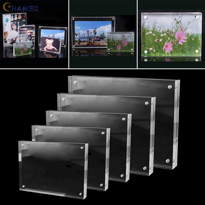 Double-faced Clear Crystal Photo Frame Desk Set Acrylic Magnet Picture ...