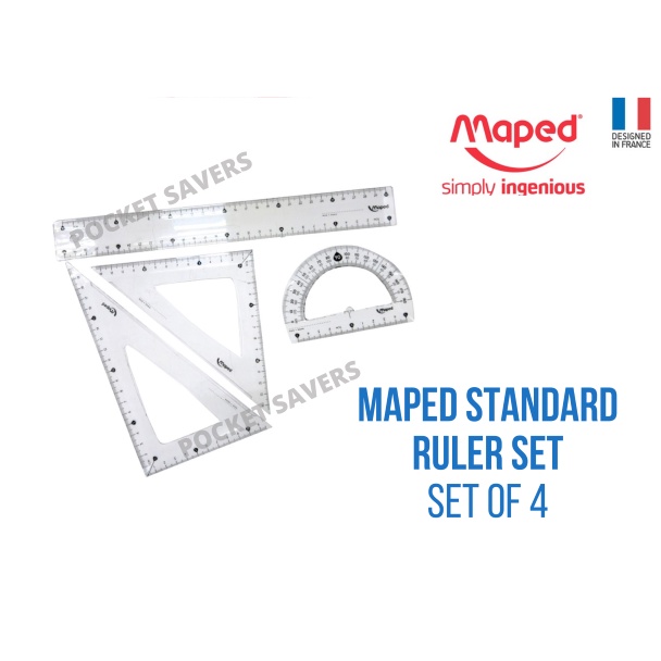 MAPED Standard Ruler Set (Pulse) (4-piece Set, Straight, Protractor ...