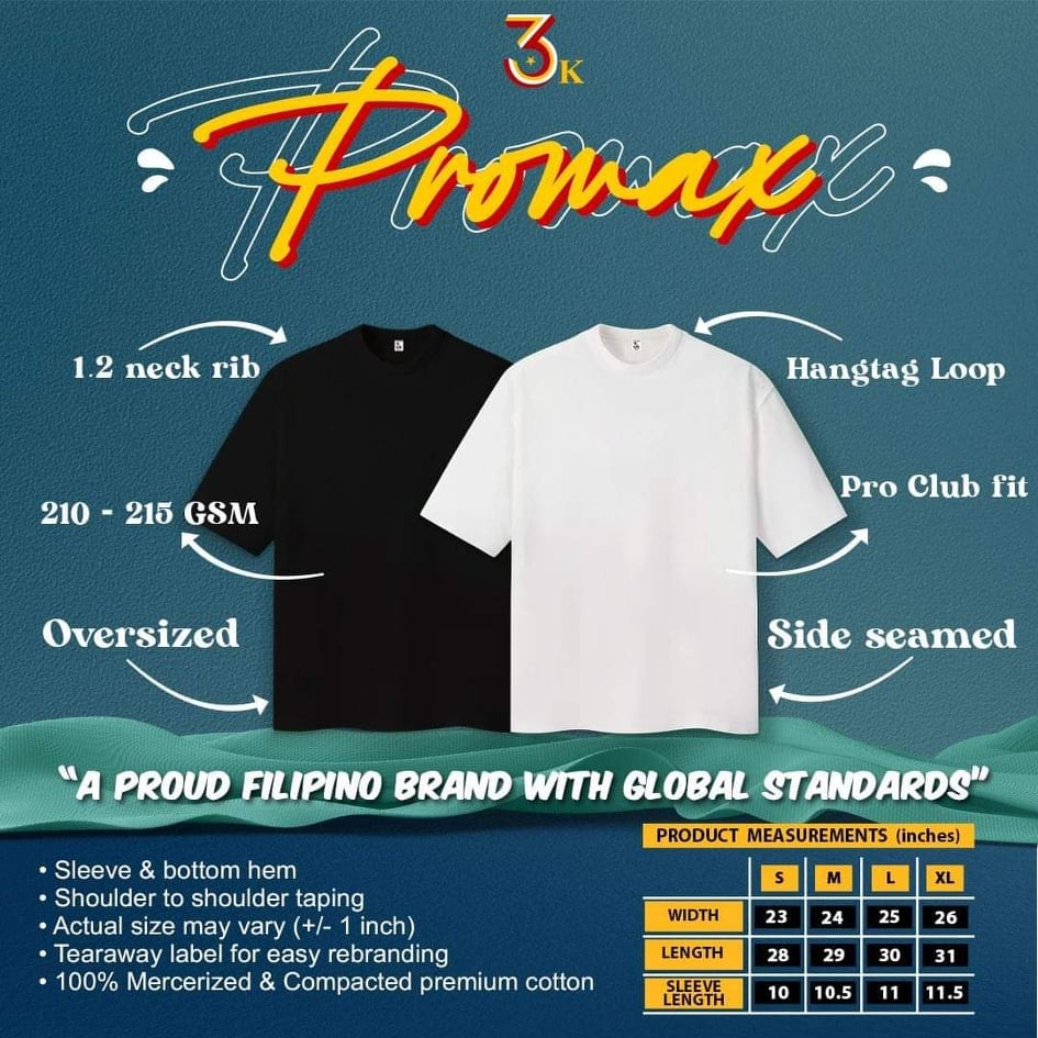 3K PROMAX / PROCLUB BLACK / WHITE - 100% COTTON OVERSIZE/ 100% COTTON ...