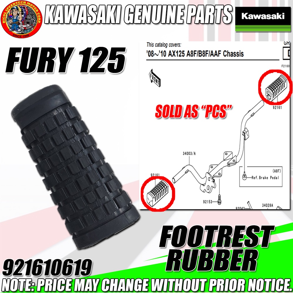 FURY 125 FOOTREST RUBBER (KMC) (Genuine: 92161-0619) SOLD PER PIECE ...