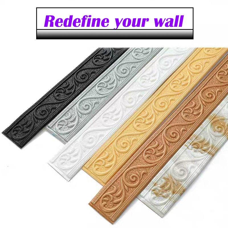 2.3m 3D Wallpaper Border Wall Sticker Wall Trim Line Waterproof PE Foam ...
