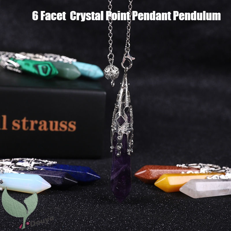 Natural Healing Crystal Pendulum Silver 6 Facet Chakra Crystal Point Pendant Pendulum for ...