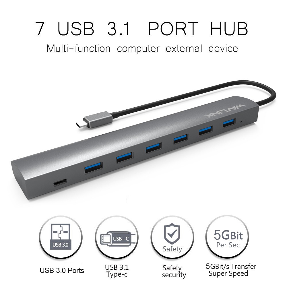 Wavelink USB 3.1 Type C To 7 Ports Aluminum Hub With One Port 5v 6a ...
