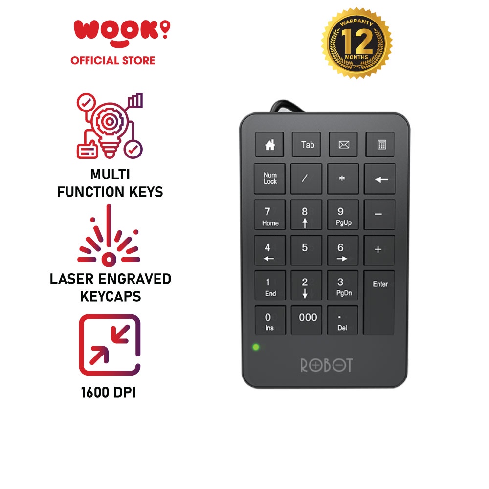 ROBOT RK01 Wired Numeric Keypad Black Small and Portable Multimedia ...