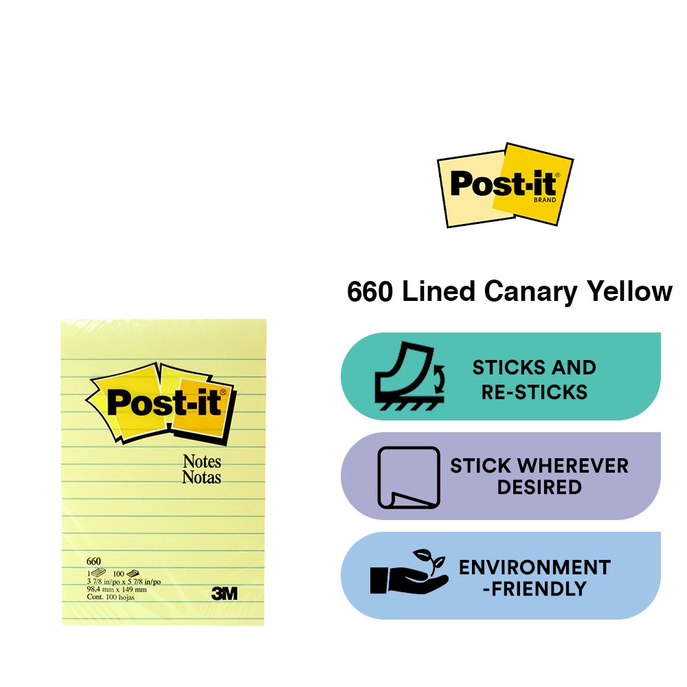 3M Post-it Notes 4x6in 100 sheets 660 Lined Canary Yellow | Shopee ...