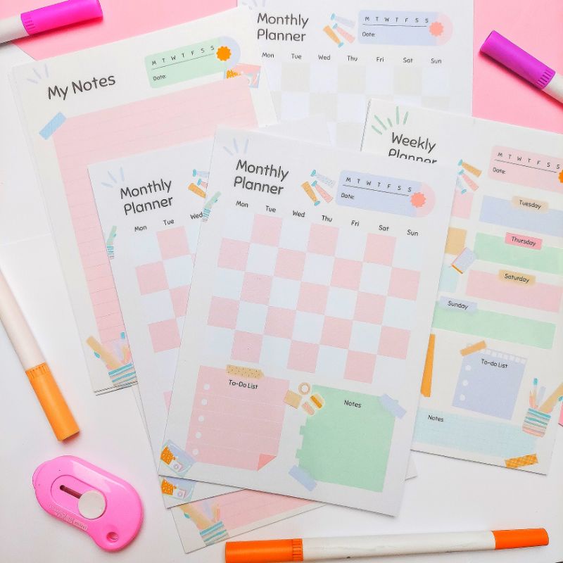 Aesthetic cute Monthly Weekly Daily My notes planner Time Organizer ...