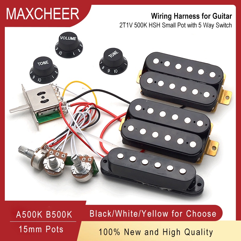 ST Guitar Wiring Harness HSH Prewired/5-way Switch/2T1V Black /White ...