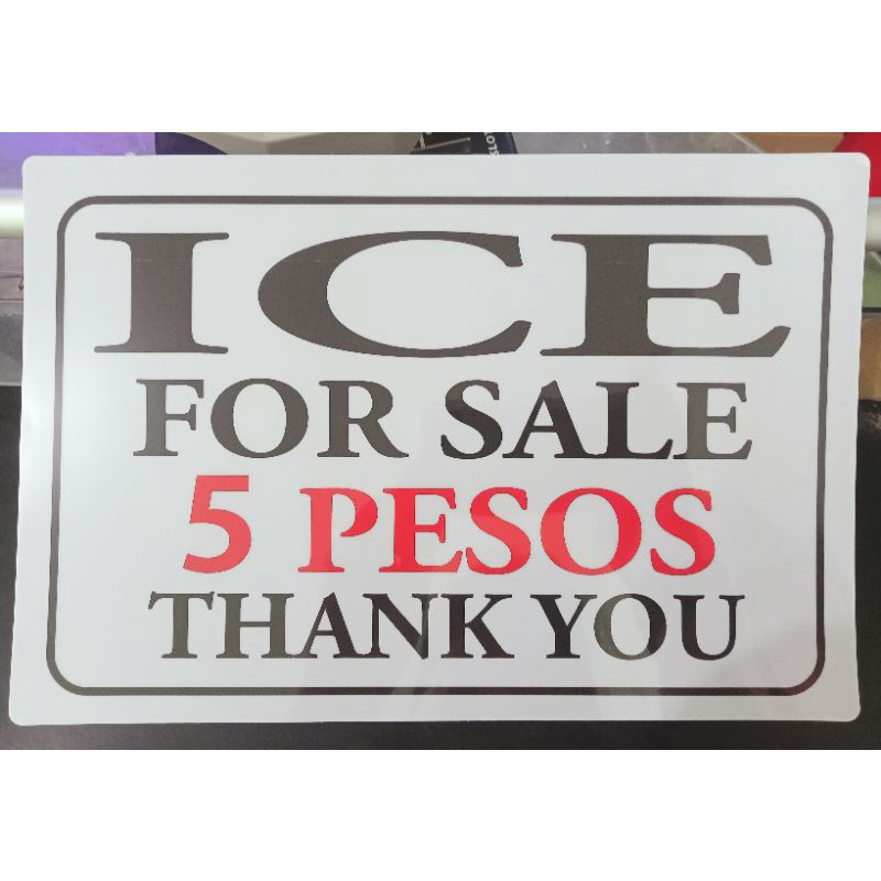 ICE FOR SALE 5 PESOS PVC Signage 7.8x11 inches | Shopee Philippines