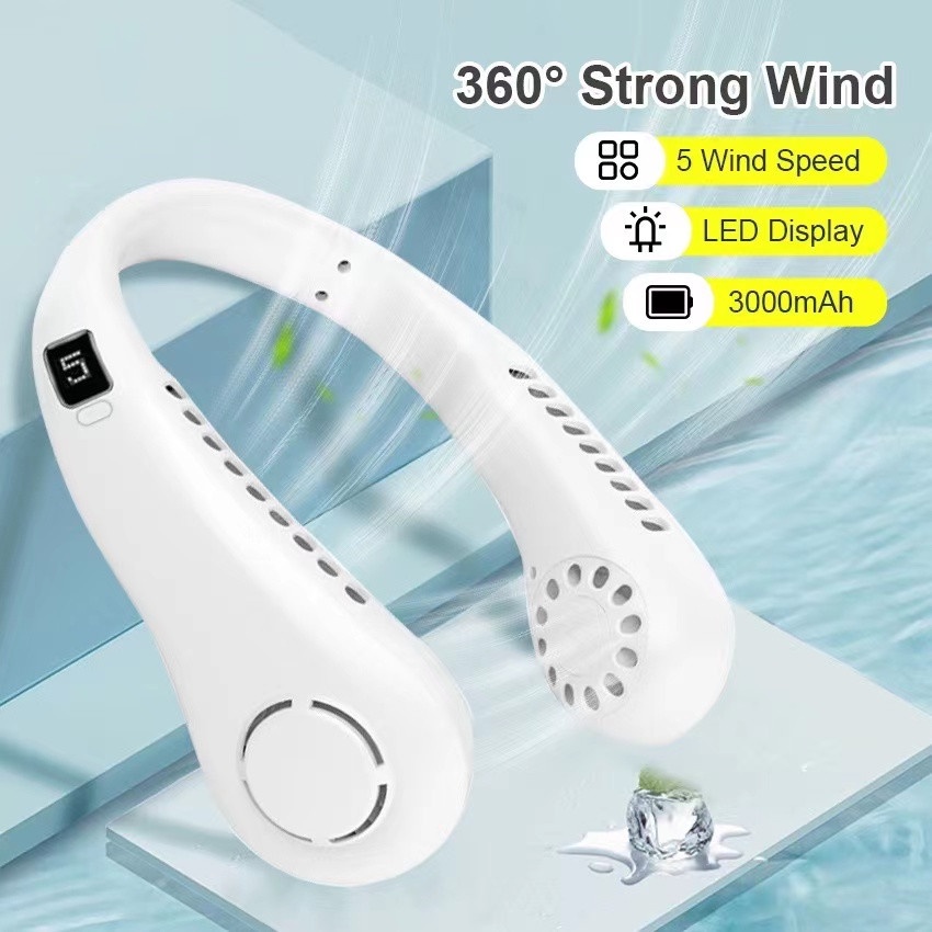 Portable Neck Fan With Display USB Rechargeable Hanging Fans Air ...