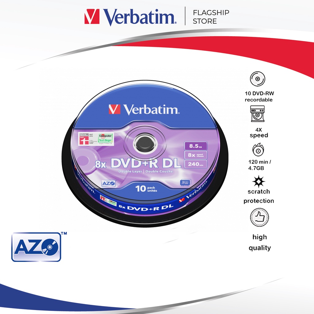 Verbatim DVD-43666 DVD+R/ 8x/ 8.5GB/ Double Layer (10 pcs per Spindle) | Shopee Philippines