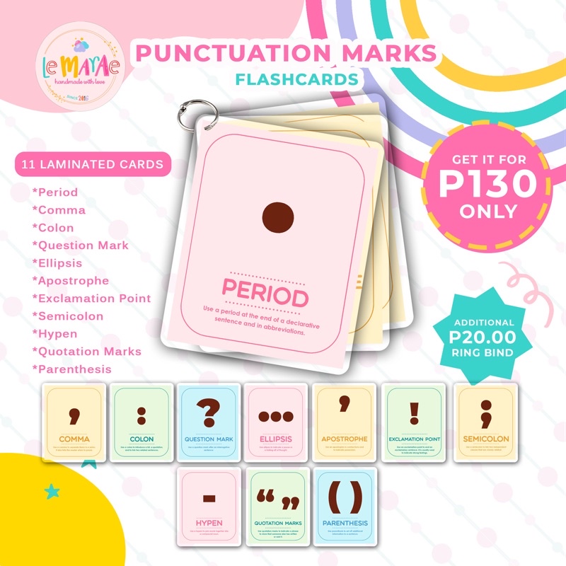 Le Marae Shop - Laminated Flashcards PUNCTUATION MARKS | Shopee Philippines