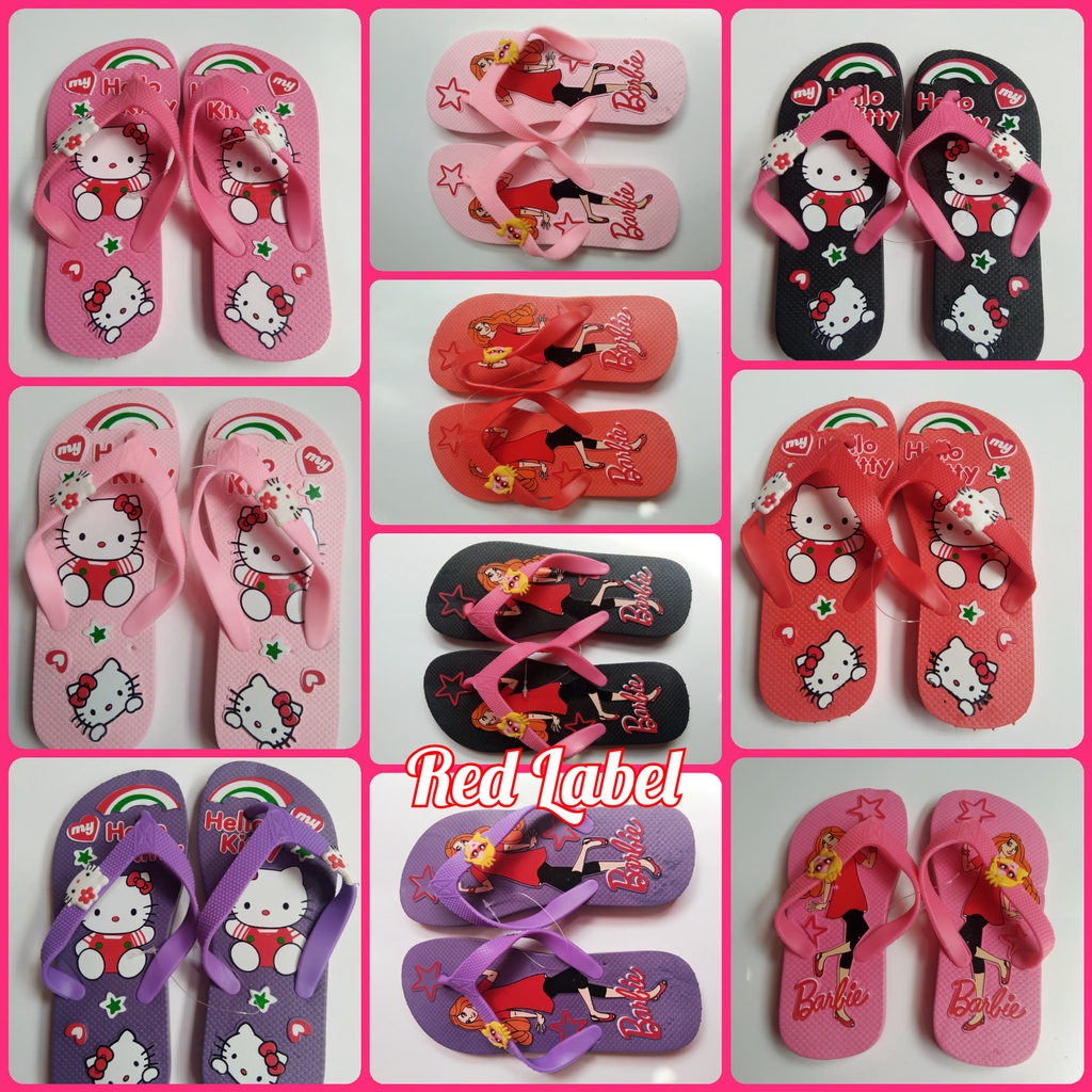 Red Label 7pcs Girl Kids Slipper Cartoon Character Assorted Colors and ...