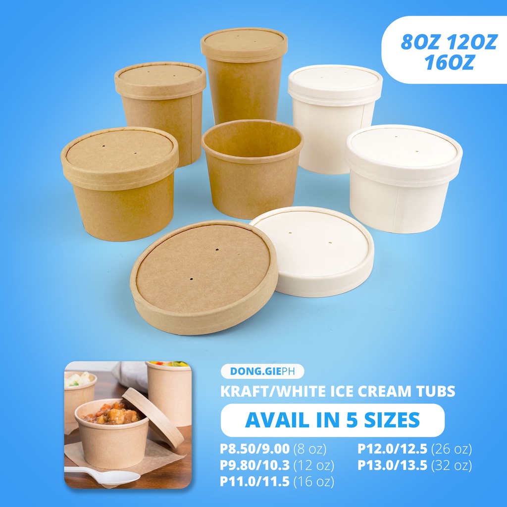 [8/12/16 OZ] Kraft/White Paper Tubs / Ice Cream Tubs (10 PCS) | Shopee ...
