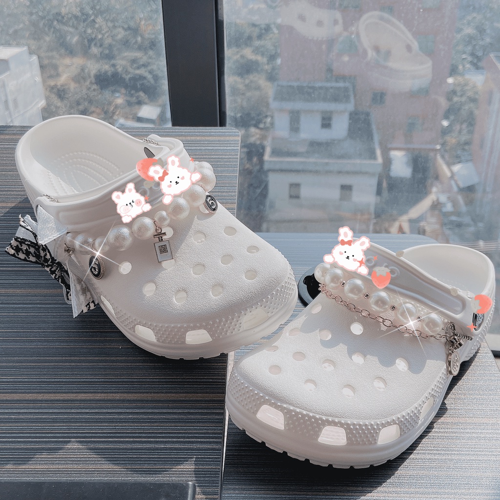 2pcs clog Fashion Chain Shoe Decoration Diamond Metal Pearl DIY-clog ...
