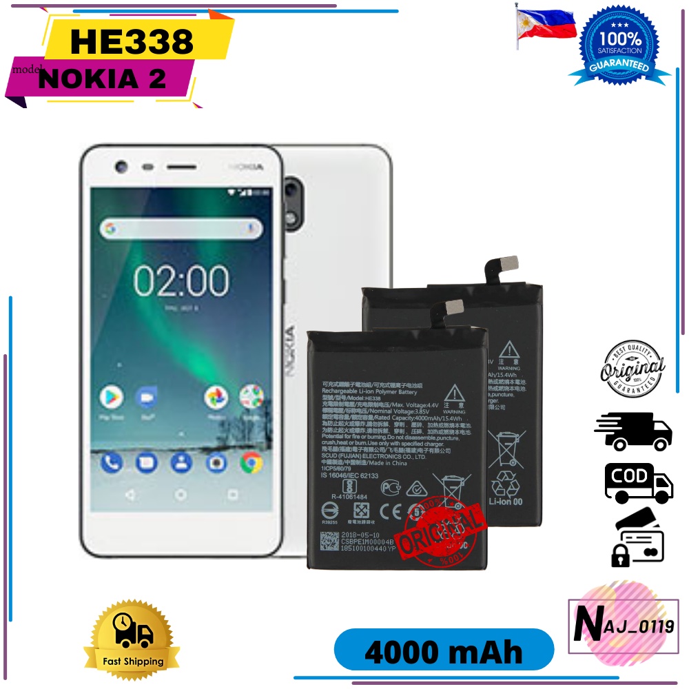 Nokia2 battery, Model: HE338 4000mAh Original Li-Ion Polymer Battery | SHOPEE Phil. | Shopee ...