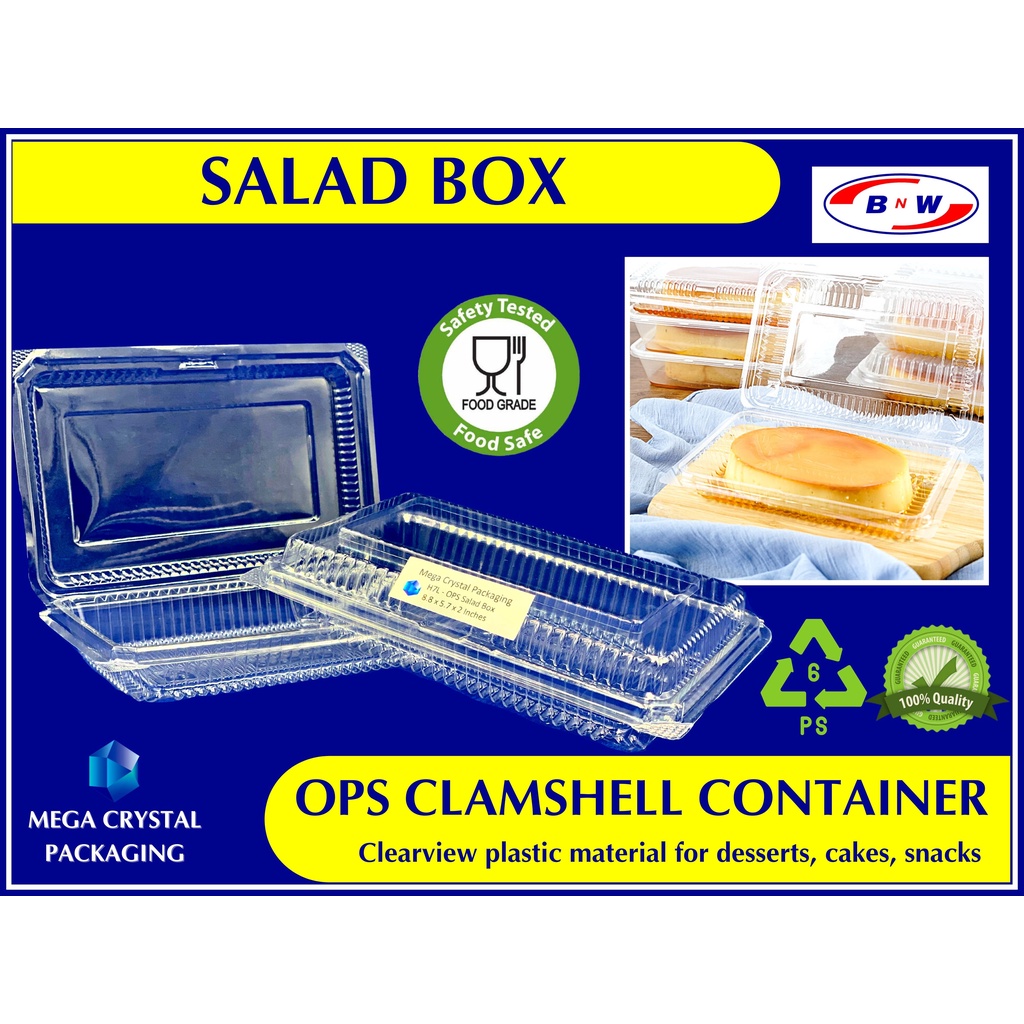 [ 25/100 Pcs. ] Clamshell Container OPS H7L Salad Box Rectangular CLEAR ...