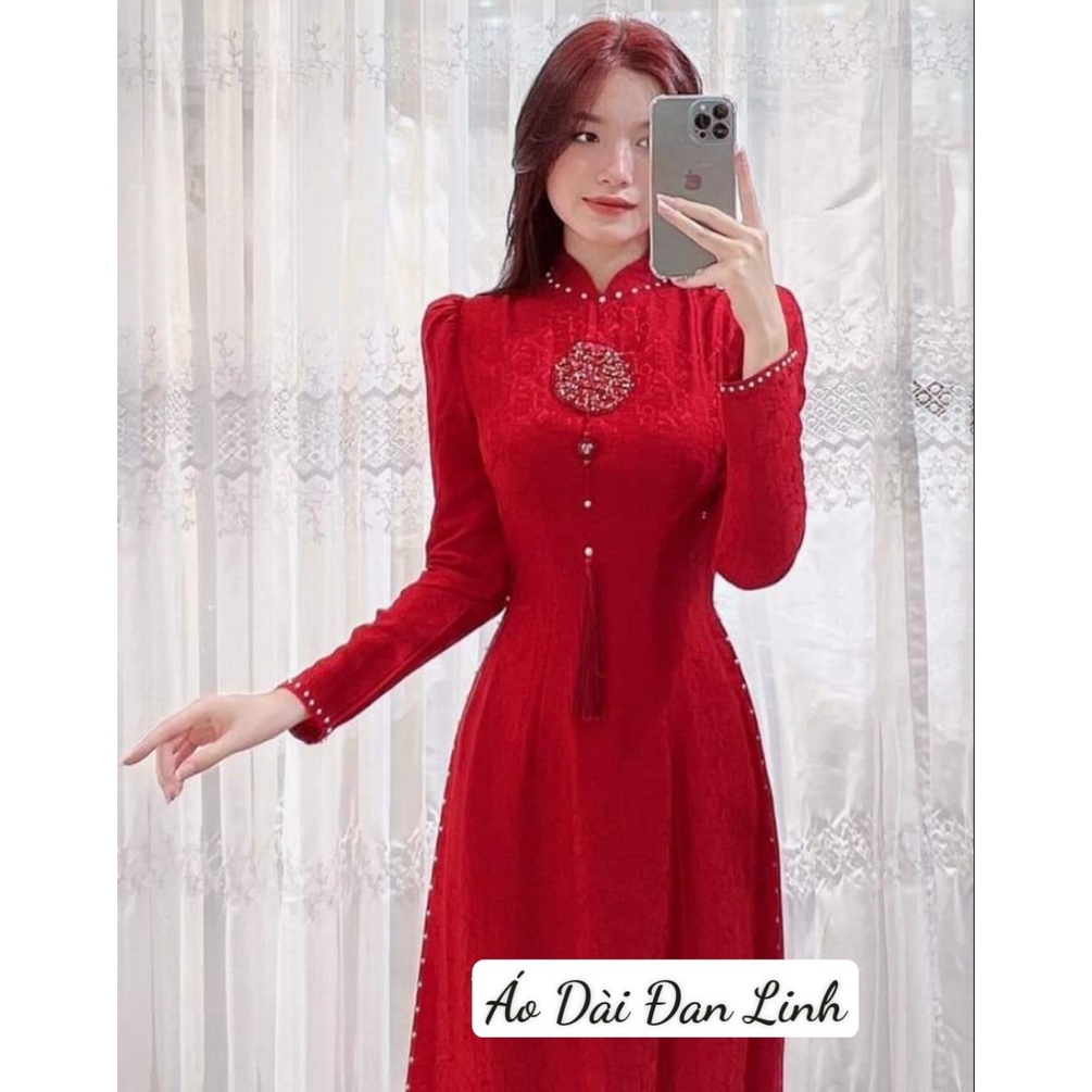 (A756) Red bridal ao dai with puff sleeves, wedding ao dai, engagement ao dai - Dan Linh Ao Dai ...