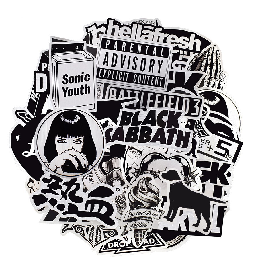 Metallic Black and White Stickers Graffiti Sticker for Laptop Luggage ...
