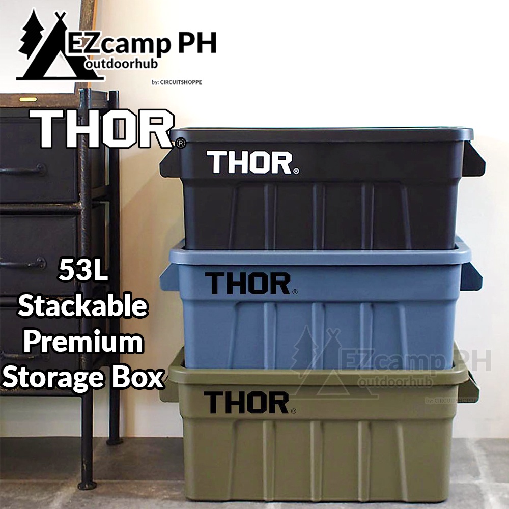THOR ® Premium 53L Stackable Plastic Storage Box with Lid Outdoor Camping Travel Heavy Duty ...