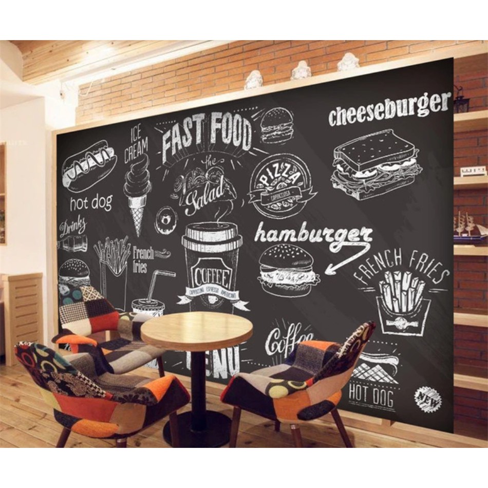 Custom hand painted blackboard coffee burger fries ice cream fast food ...