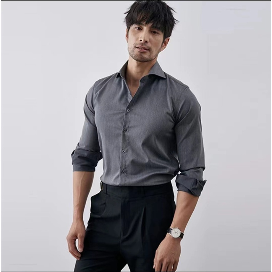 HUILISHI Classic Men's Plain Casual Fashion Long Sleeve Polo Shirt Men's Formal Offic | Shopee ...