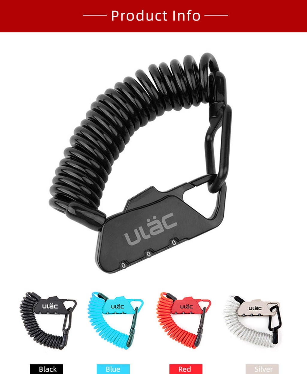 Cycling Combo Lock 3 Digits Combination Resettable Spiral Cable ...