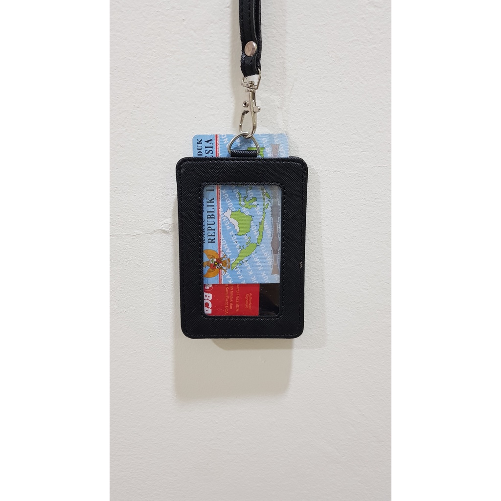 HITAM Lanyard Mica ID Card Holder Black Reversible Plastic ID Card Name ...