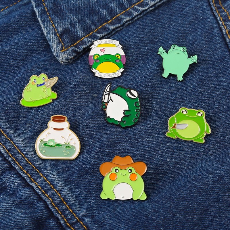 Creative Cartoon Frog Brooch Bottle Metal Pin Decoration Green Enamel ...