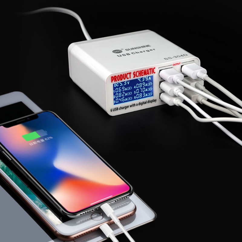 SUNSHINE SS-304D 6 Port USB Smart Charger for Mobile Phone Charging ...