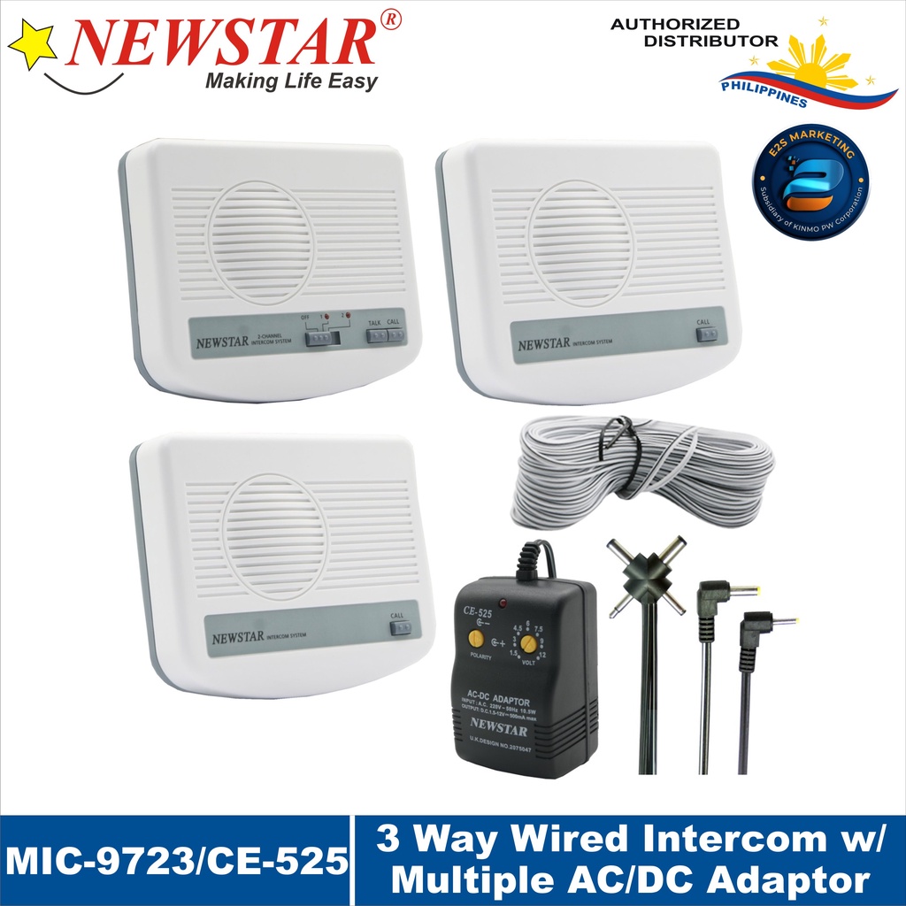 Newstar 3Way Wired Intercom (One Main & Two Sub) with 500mA Multiple AC ...