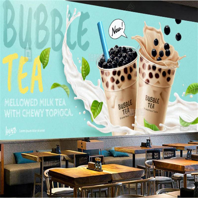Modern Custom Afternoon Tea Photo Murals Wall Paper Pearl Milk Tea Shop ...