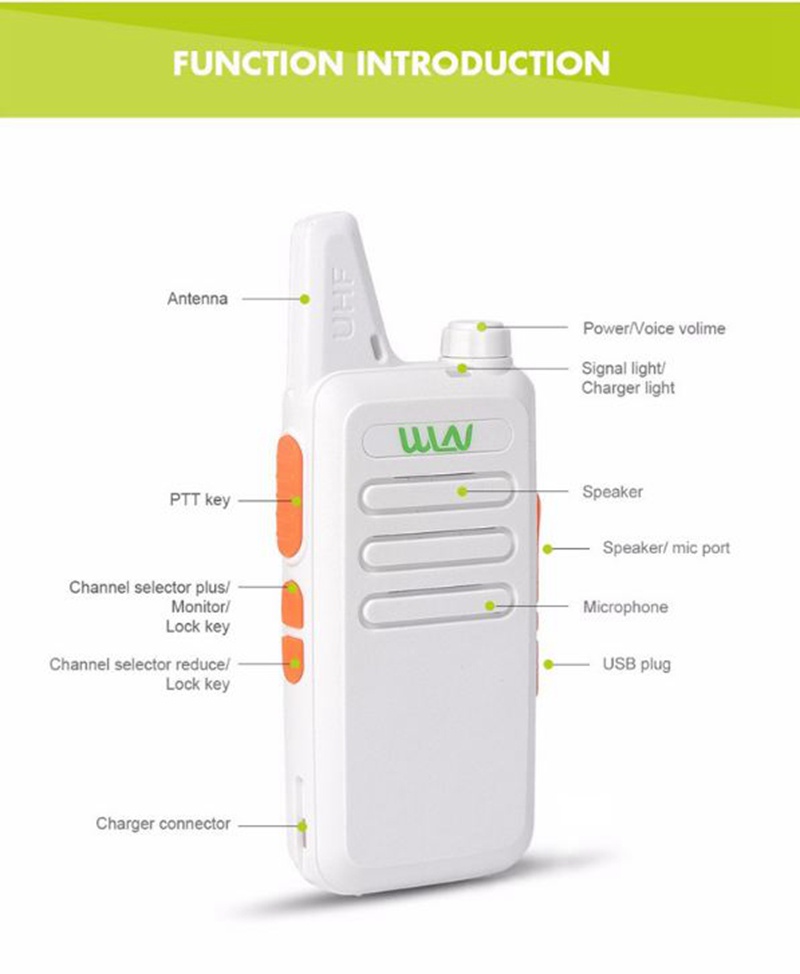 WLN KD-C1 5W 16 Channel UHF 400-470MHz Two-Way Walkie Talkie Radio (1PC ...