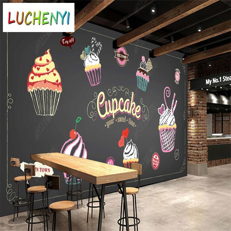 custom hand-painted cake dessert ice cream 3D Blackboard wallpaper ...