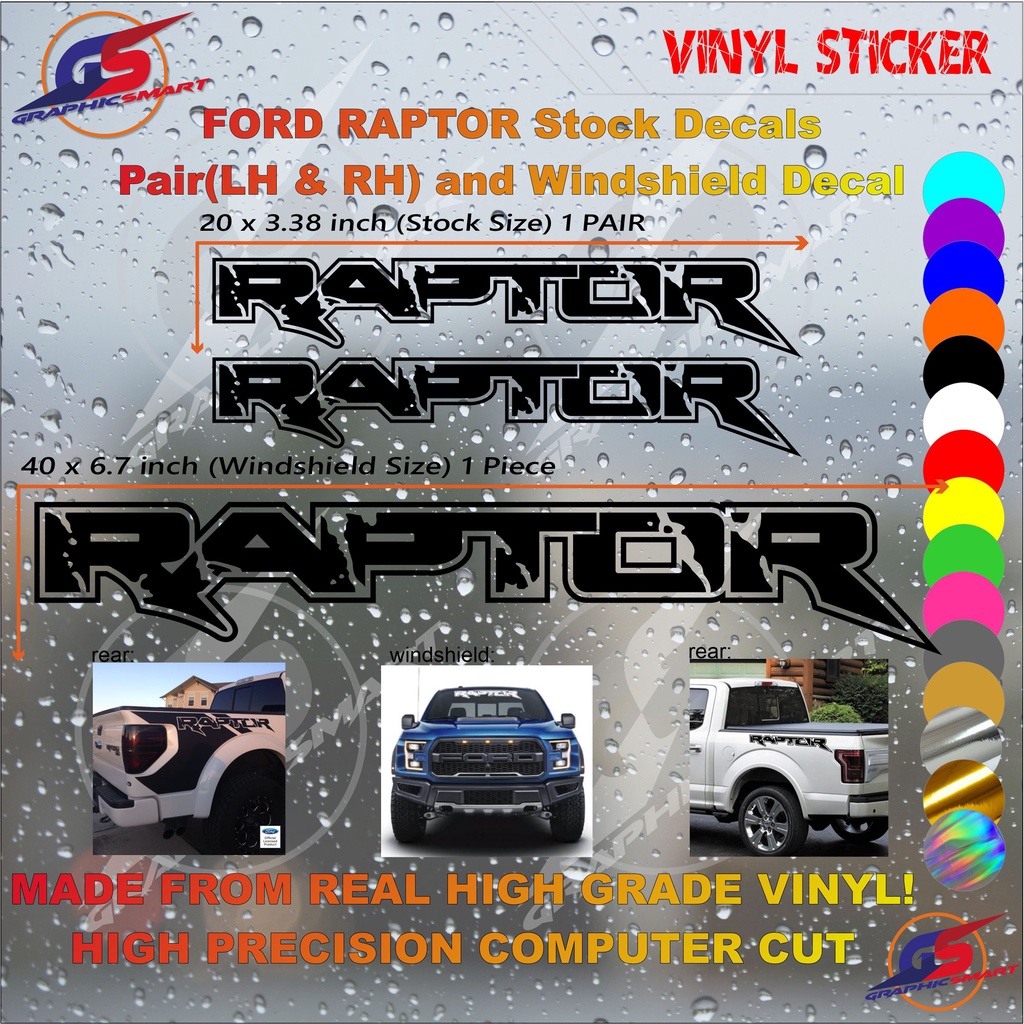 Ford Raptor Stock Decal Pair and Windshield Vinyl Sticker Decal Quality ...