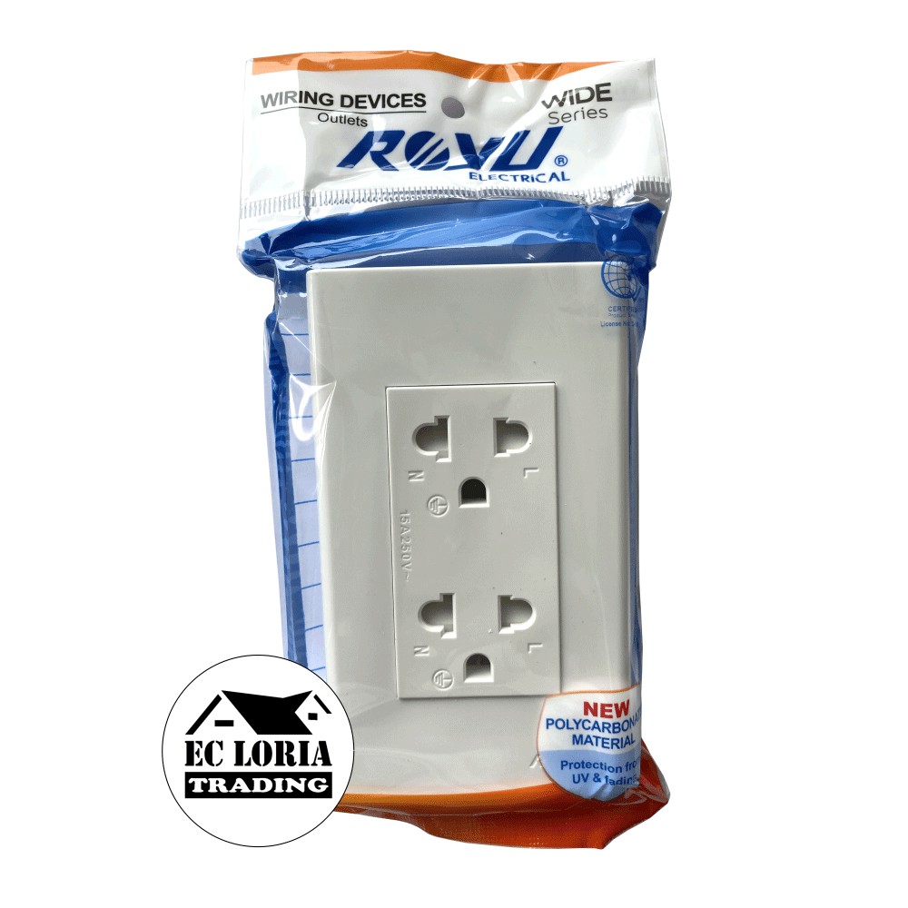 Royu Electrical Duplex Universal Outlet with Ground and Shutter Set ...