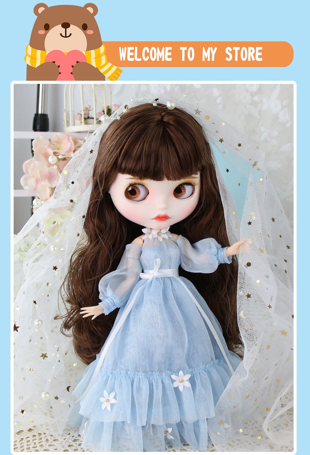 ICY DBS Little Ragdoll Clothes Lady Fluffy Light Blue Long Gauze Skirt ...