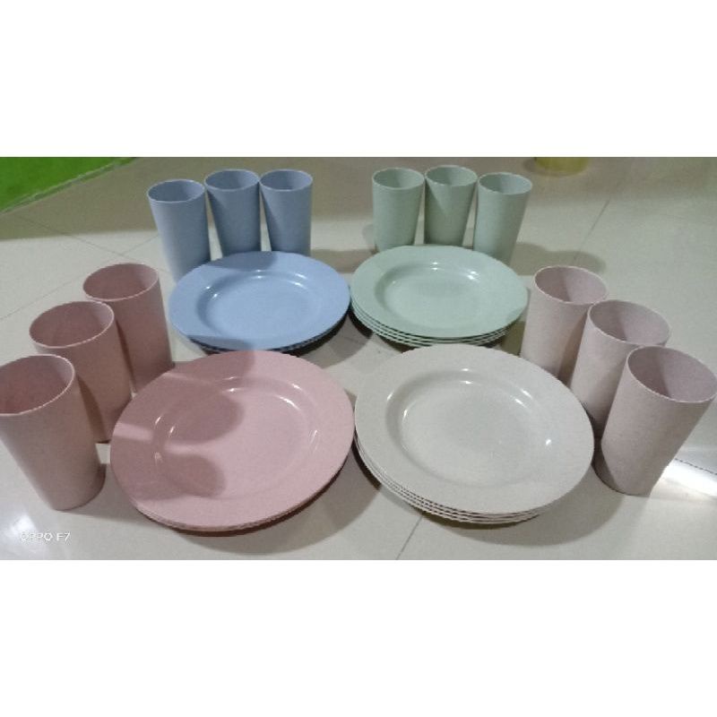 12 pcs. Marble Color Plates and Tumblers (Baso) Cups | Shopee Philippines