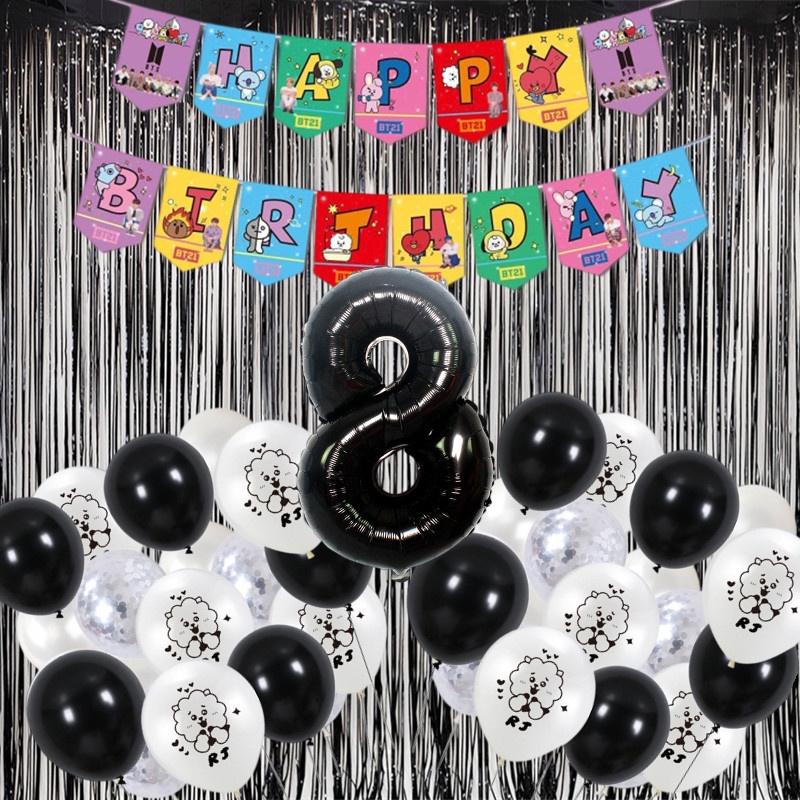 40pcs BTS Balloons Party Supplies Black Theme 32 Inch Number BT 21 ...