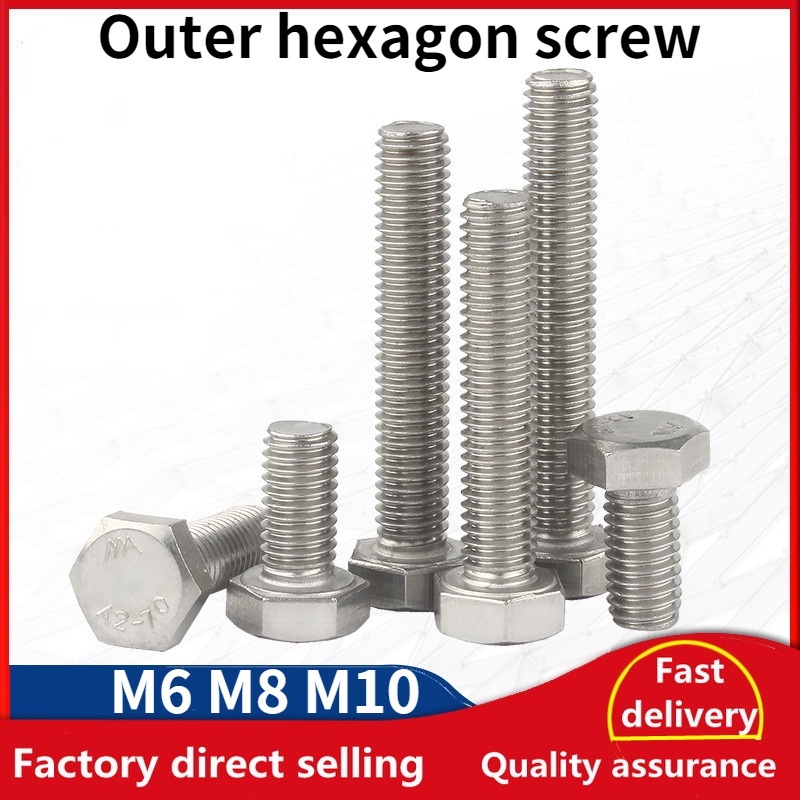 304 stainless steel external hexagon screw full thread extended full tooth external hexagon bolt ...