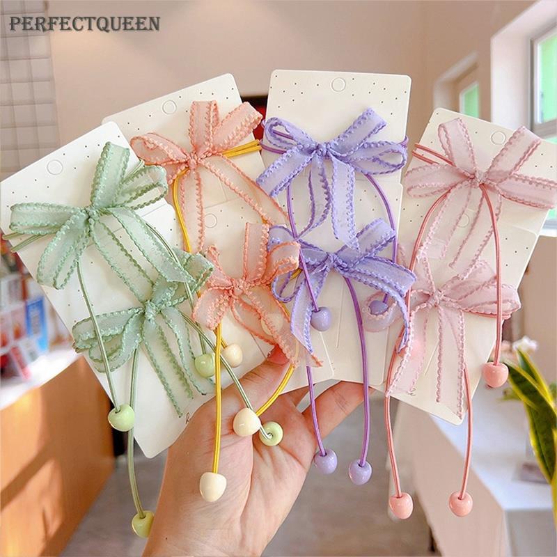 Cute Bowknot Elastic Hair Bands for Girls Candy Color Tassel Hair Rope ...