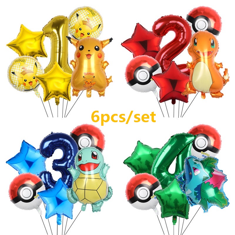 6pcs/set Pokemon Pikachu Balloon Dream Theme balloon Party Decor ...