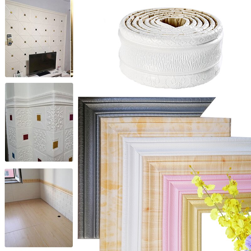 Self-adhesive 3D Wall Edging Strip Border Waterproof PE Foam Mouldings ...
