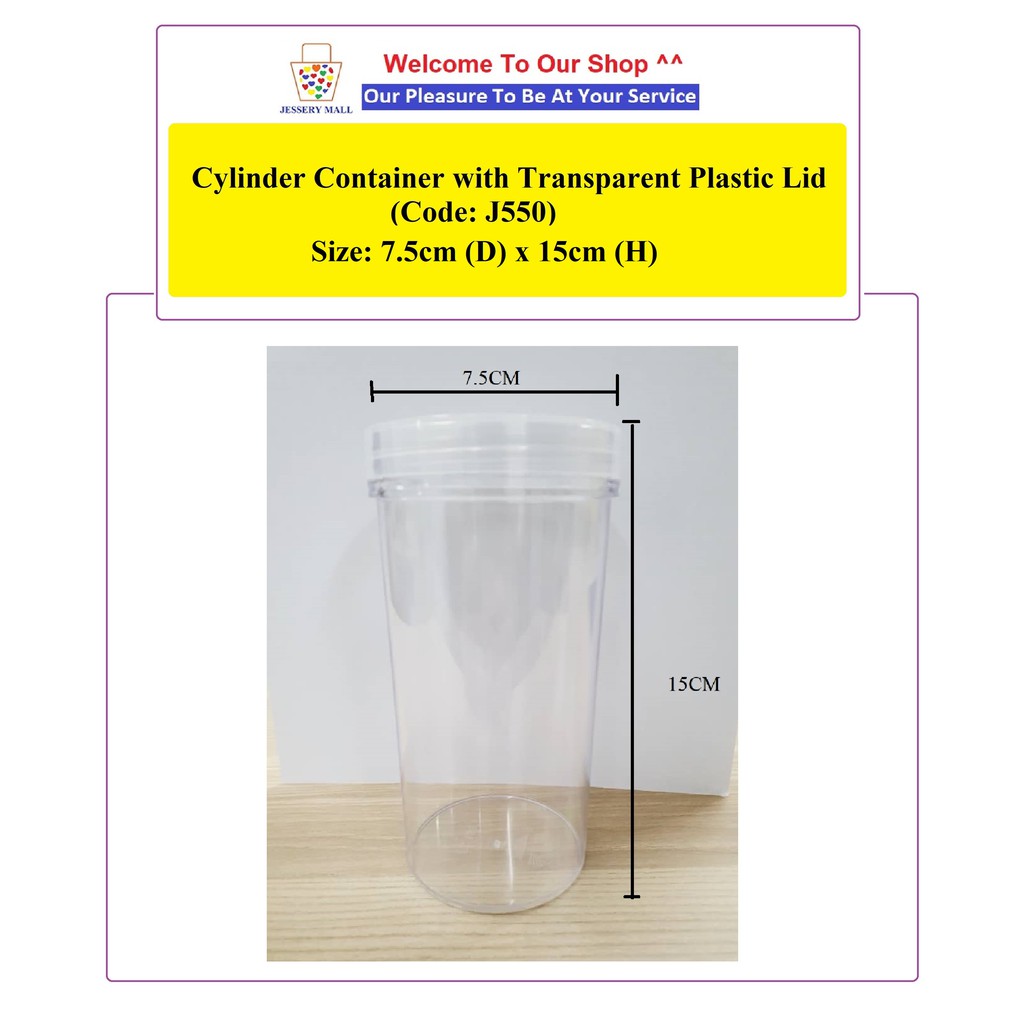 Cylinder Container with Transparent Plastic Lid (Code: J550) Size: 7 ...